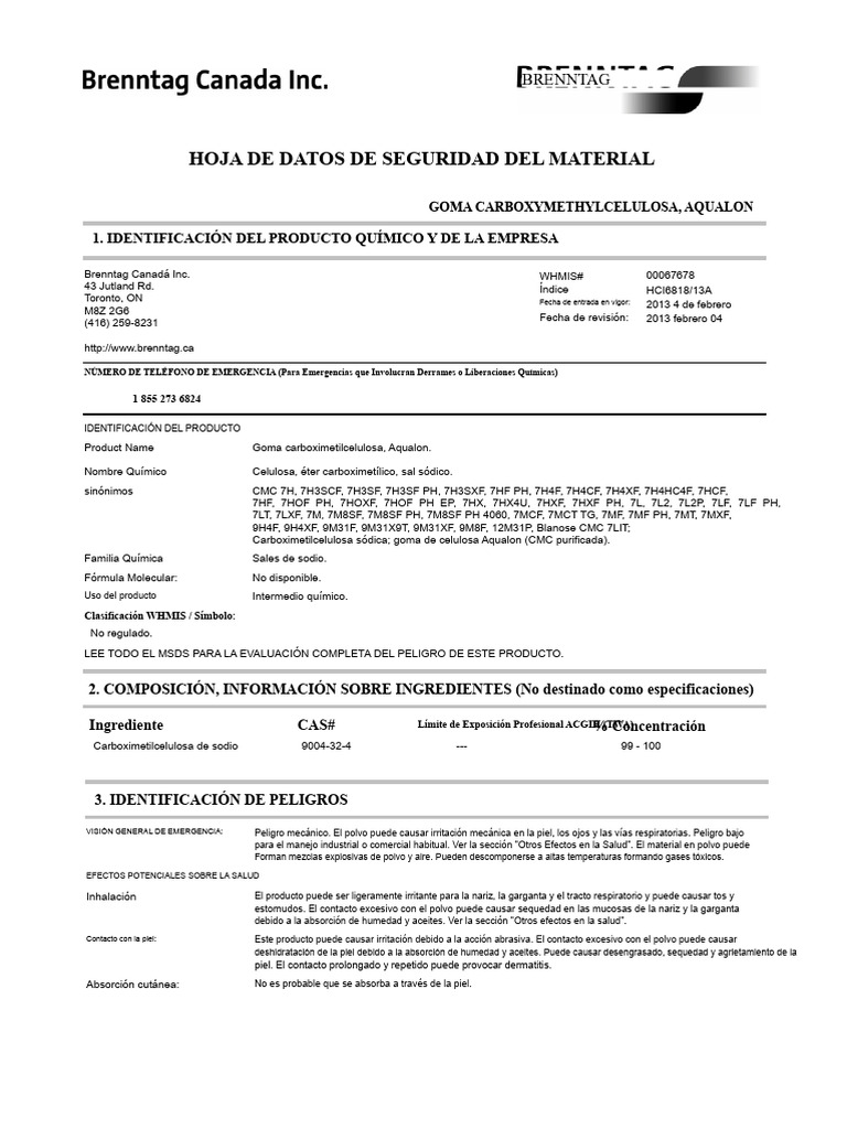 Goma CMC MSDS | PDF | Residuos | Agua