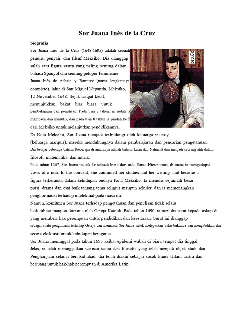 Biografi Sor Juana Inés de la Cruz | PDF