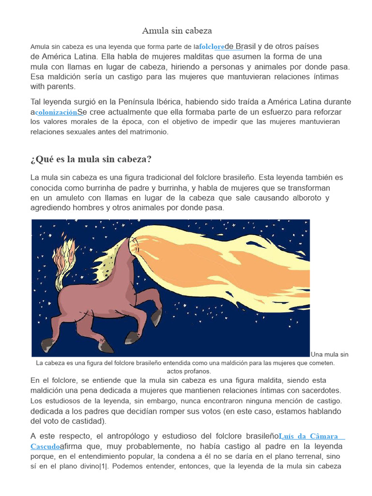 Leyenda de la Mula Sin Cabeza | PDF | America latina | Mujer