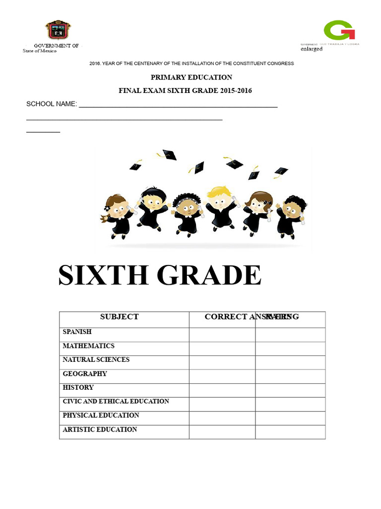 COMPLETE EXAM 6TH GRADE 2015-2016 OKok | PDF | Earth | Atmosphere Of Earth