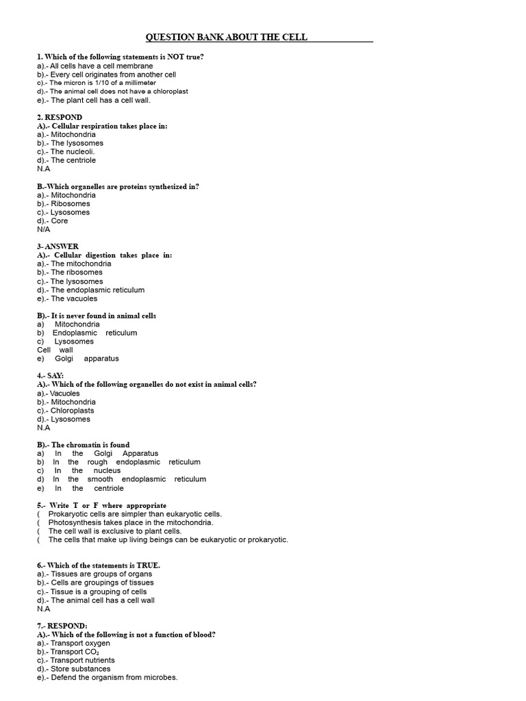 Cell Biology Question Bank | PDF | Cell (Biology) | Eukaryotes