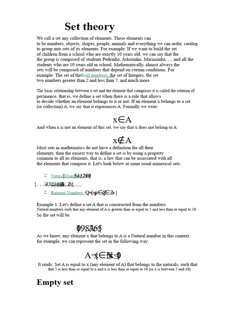 Set Theory. Content | PDF | Set (Mathematics) | Mathematical Objects
