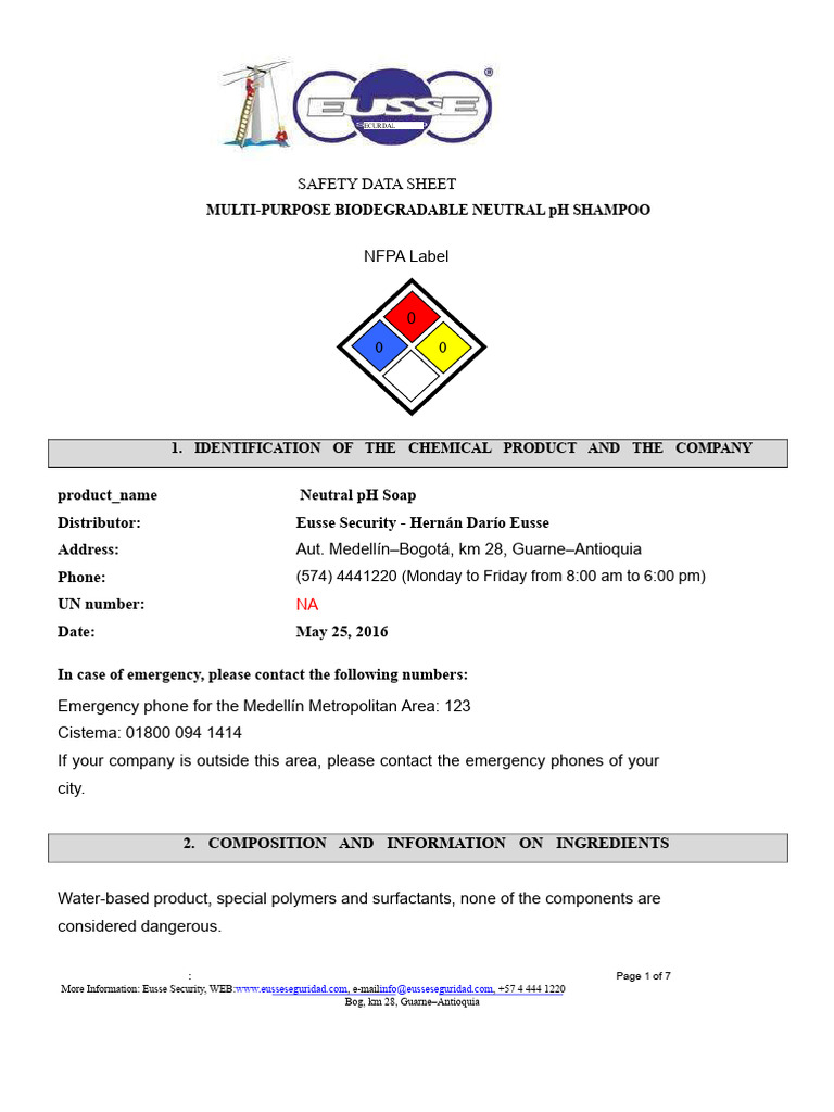 Safety Data Sheet PH Soap EUSSE | PDF | Water | Magnesium