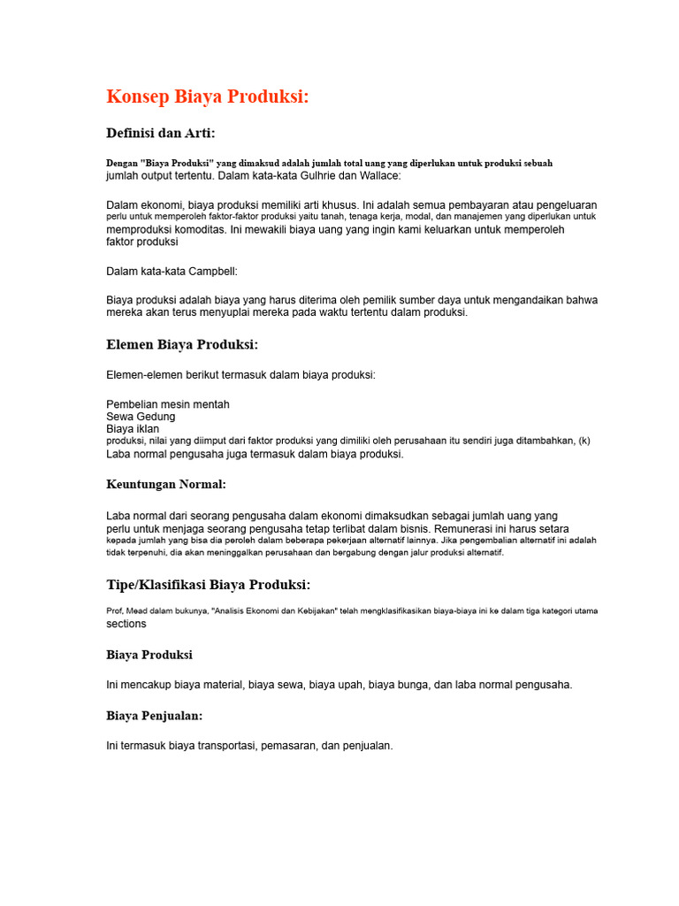 Konsep Biaya Produksi | PDF