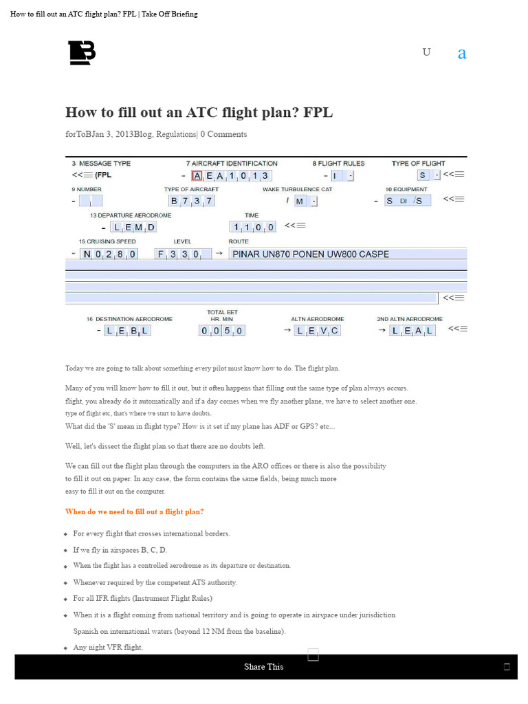 How To Fill Out An ATC FPL Briefing Flight Plan | PDF | Transponder ...