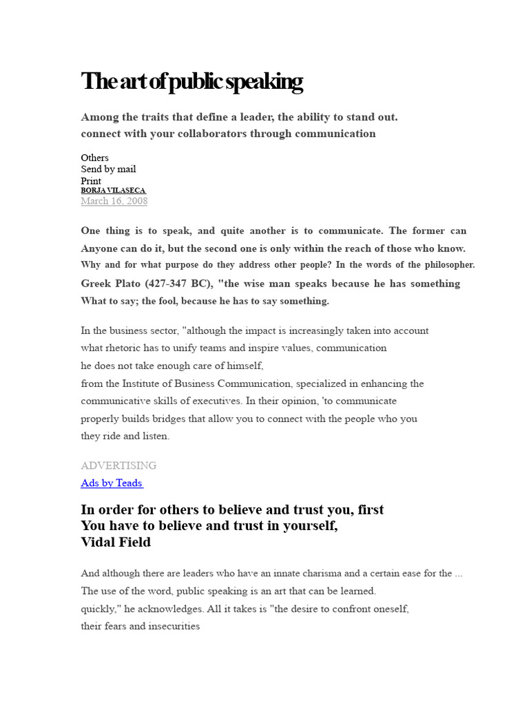 The Art of Public Speaking | PDF | Public Speaking | Human Communication