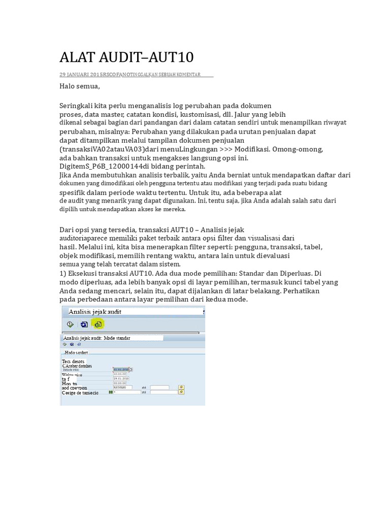 Alat Audit Transaksi AUT10 untuk Analisis | PDF