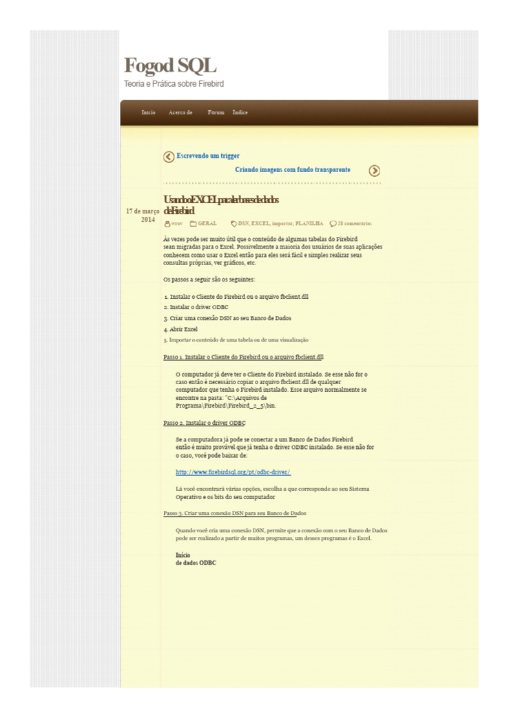 Usando EXCEL para Ler Bases de Dados Do Firebird - Firebird SQL | PDF ...