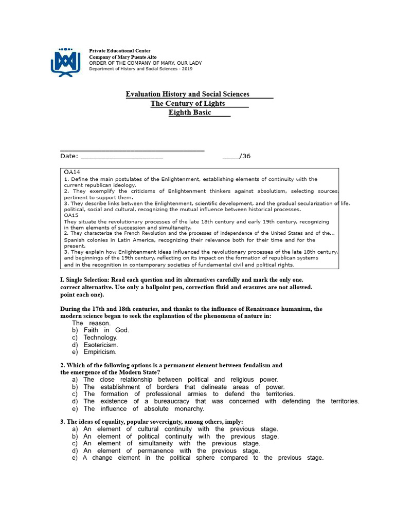 Test of The Age of Enlightenment | PDF | Age Of Enlightenment | Science