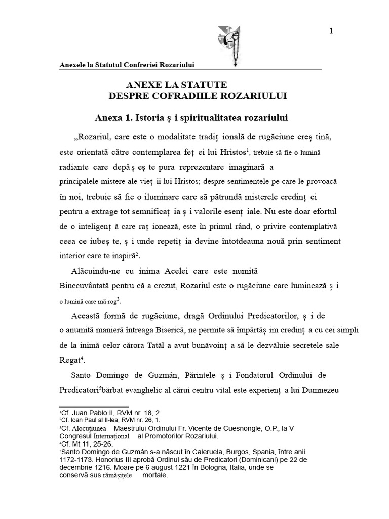 Anex La Statutul Frăției Rozariului | PDF