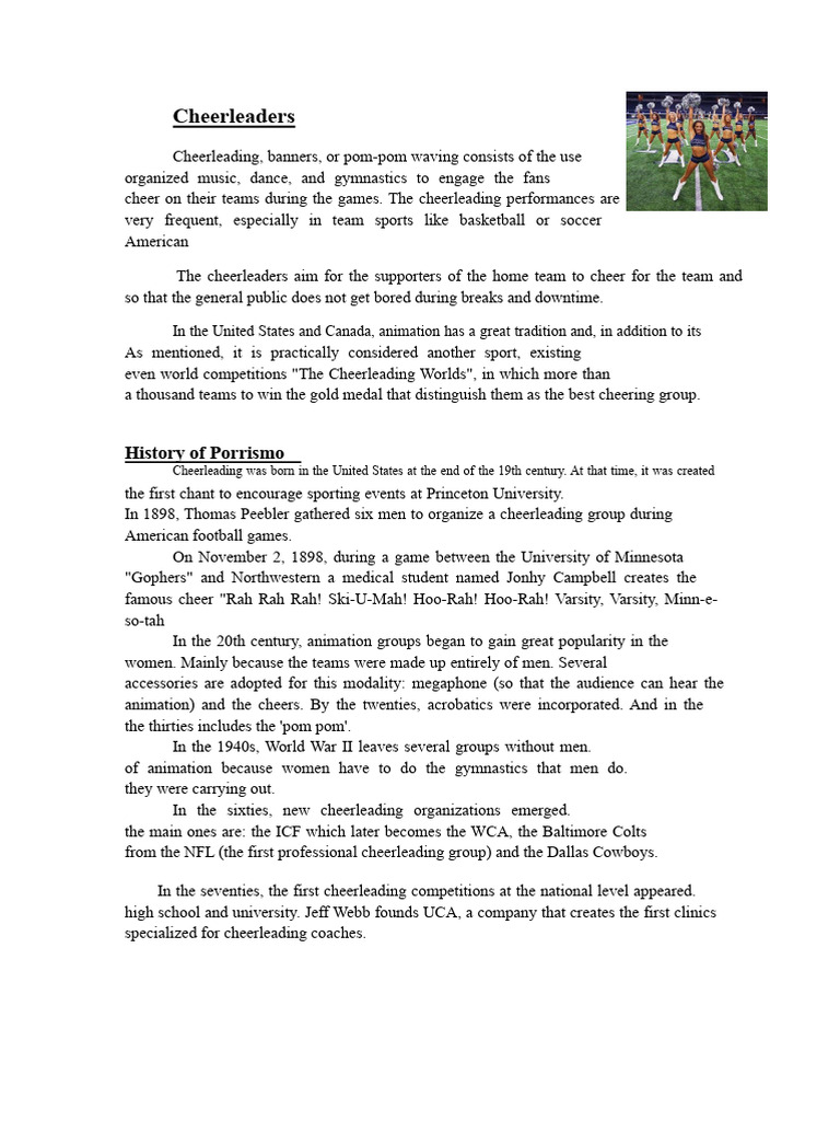 History and Types of Cheerleading | PDF | Cheerleading | Dances