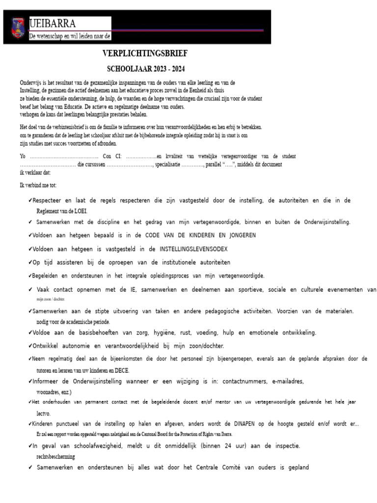 Verklaring Van Verbintenis 2023 - 2024 | PDF