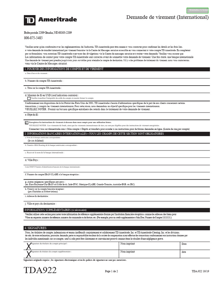Formulaire de virement international TD Ameritrade | PDF | Virement ...