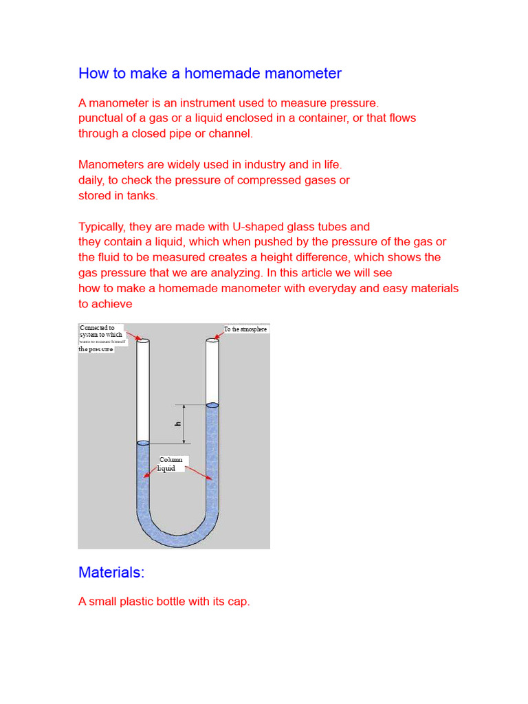 How To Make A Homemade Manometer | PDF | Pressure Measurement | Pressure