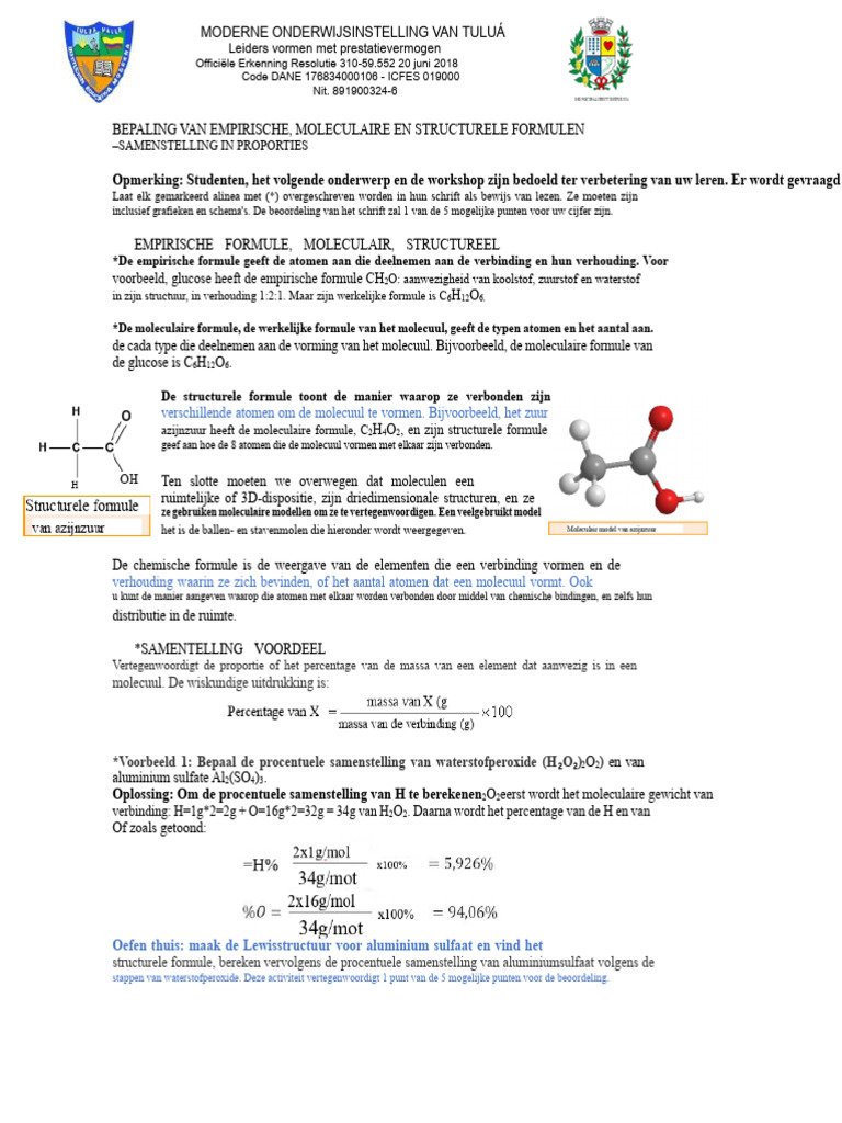 Empirische, Moleculaire en Percentage Formule | PDF