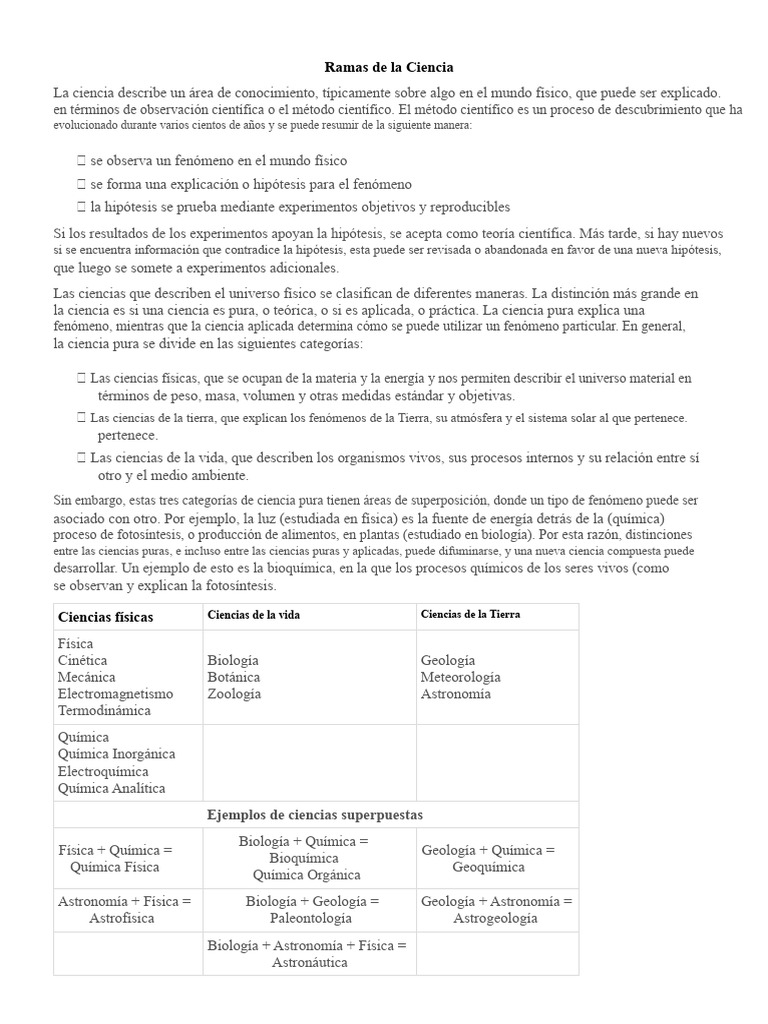 Ramas de La Ciencia | PDF | Biología | Science