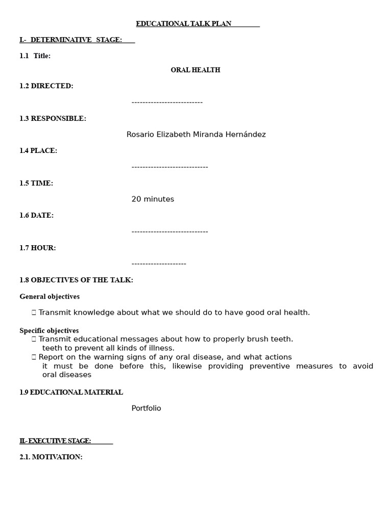 Oral Health Talk Plan | PDF | Dental Anatomy | Tooth
