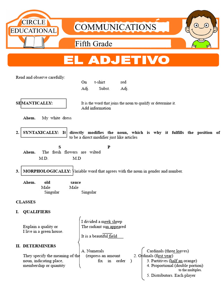 The Adjective - Definition and Classes For Fifth Grade | PDF | Noun ...