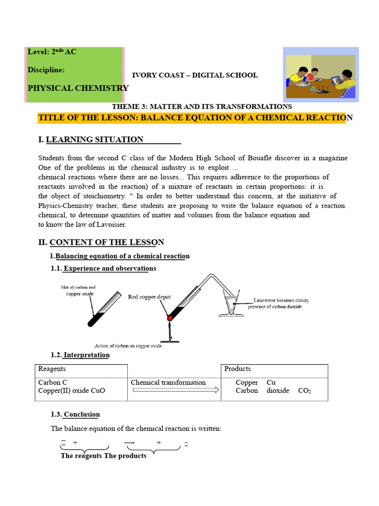 2nd AC - C6 Equation - Balance of A Chemical Reaction | PDF ...