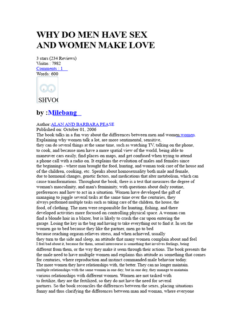 Summary: Why Men Have Sex and Women Make Love | PDF | Sexual ...