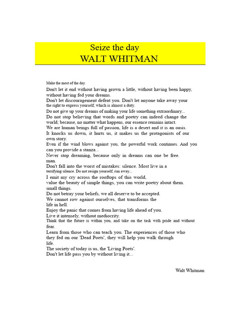 Whitman, Walt - Carpe Diem PDF | PDF