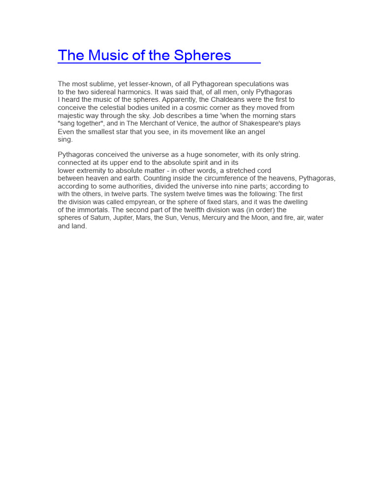 The Music of The Spheres | PDF | Planets | Pythagoras