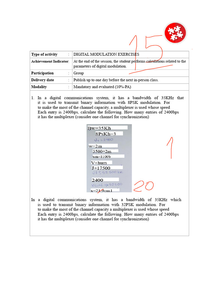 PA-SM02-21-2A++Digital Modulation Questions - Group1 | PDF | Bit Rate | Bandwidth (Signal ...