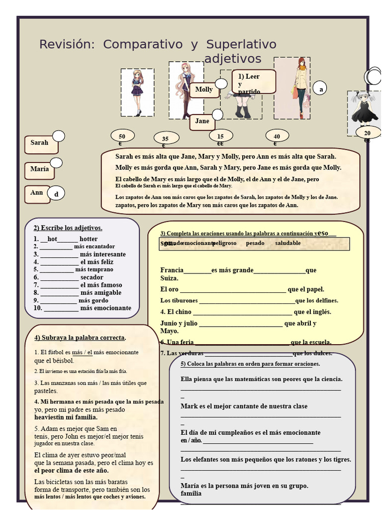 Revisión Adjetivos Comparativos y Superlativos Ejercicios de Gramática ...