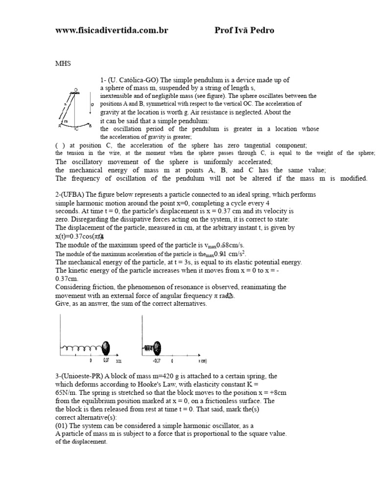 Simple Harmonic Motion Concepts Explained | PDF | Oscillation | Force