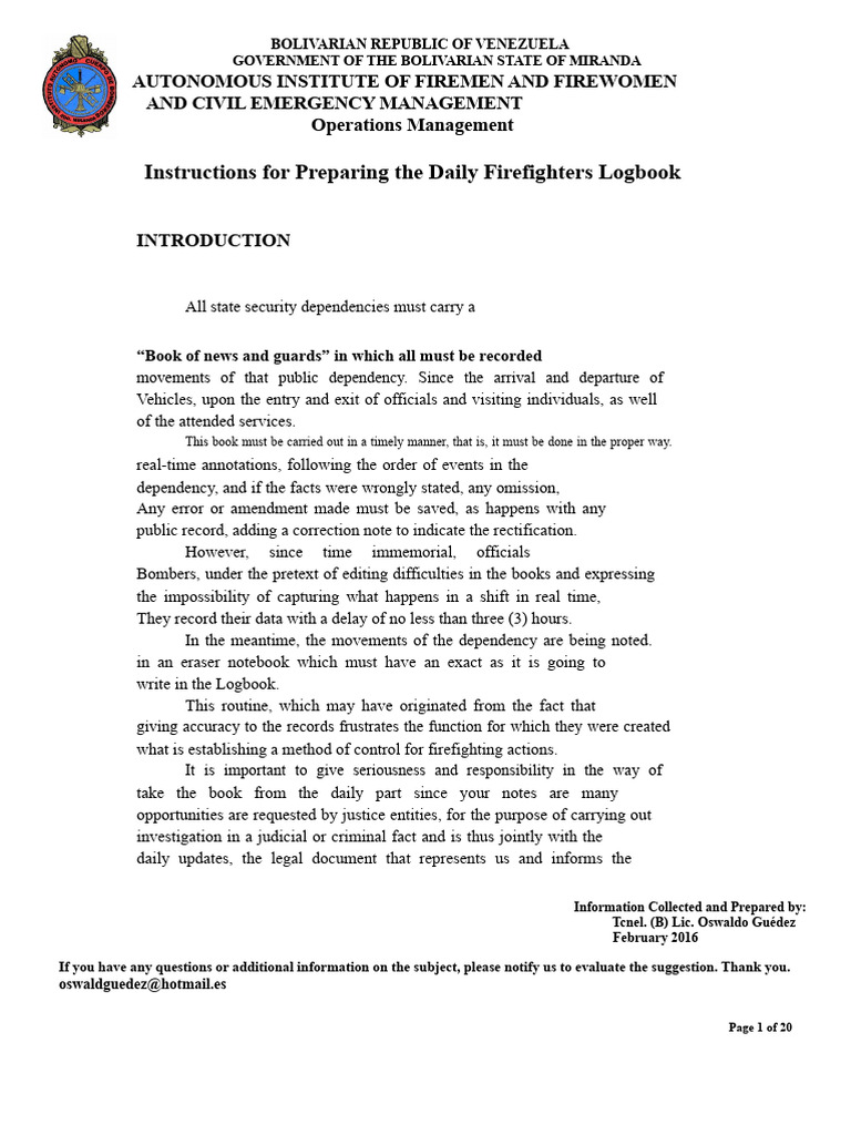 Instruction Manual For The Clerks of The Incident Log BOMBERS PDF | PDF ...