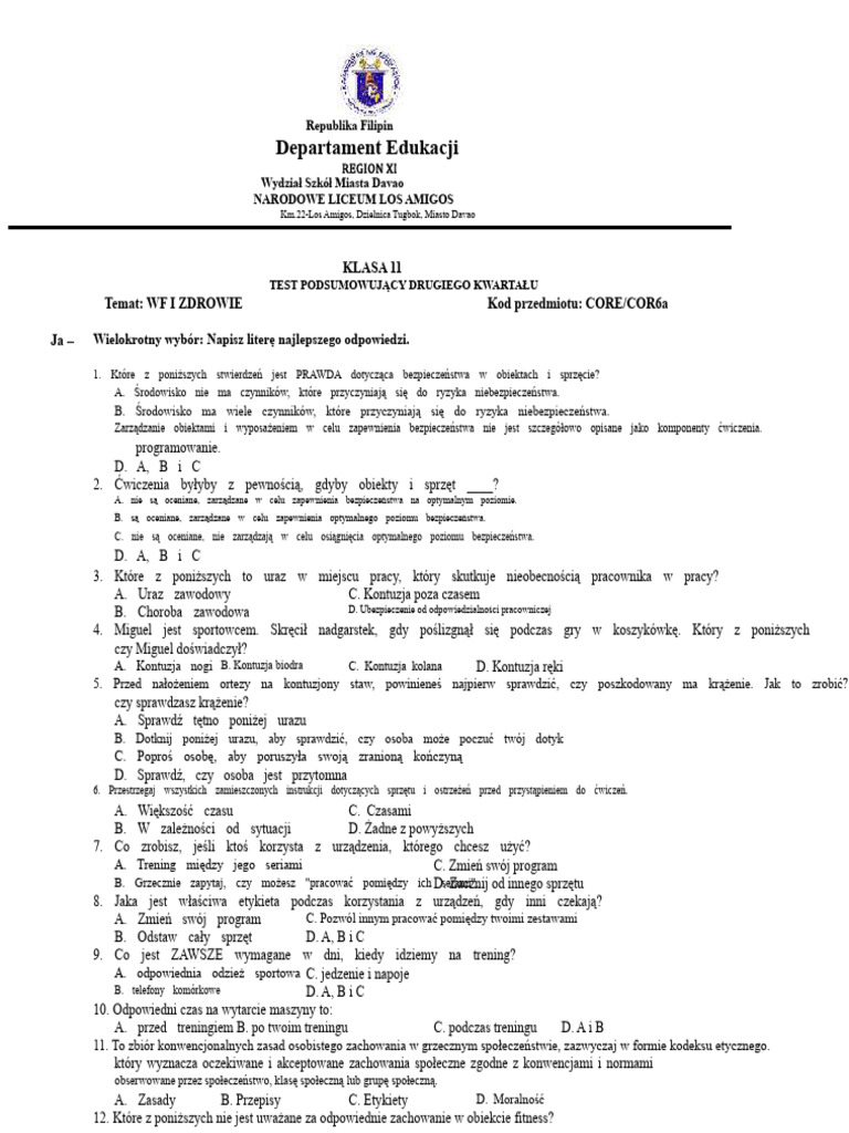 Test Sumacyjny HOPE 1 Q2 PDF | PDF