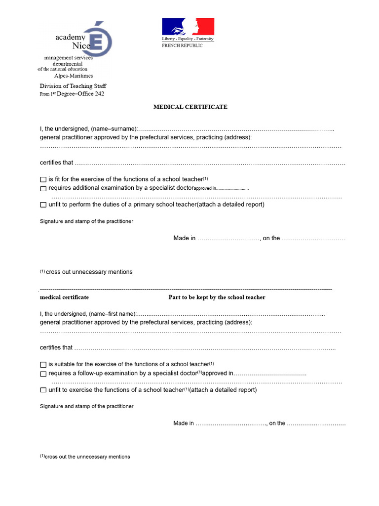 Medical Certificate Form | PDF