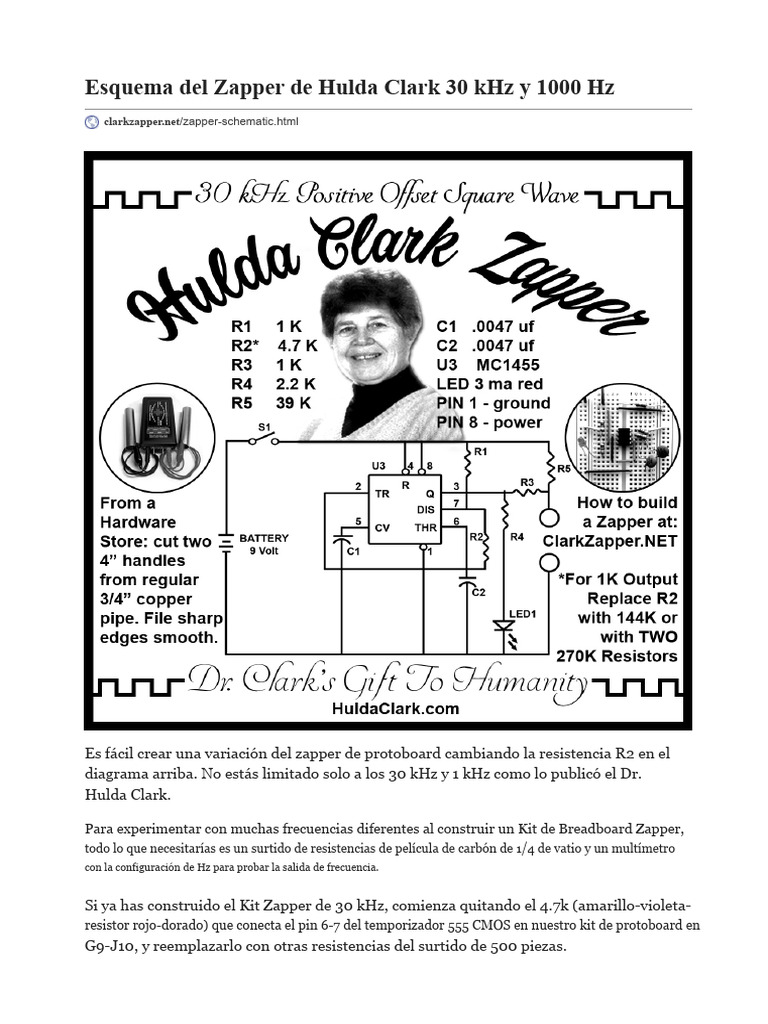 Esquema Del Zapper de Hulda Clark 30 KHZ y 1000 HZ | PDF | Resistor ...