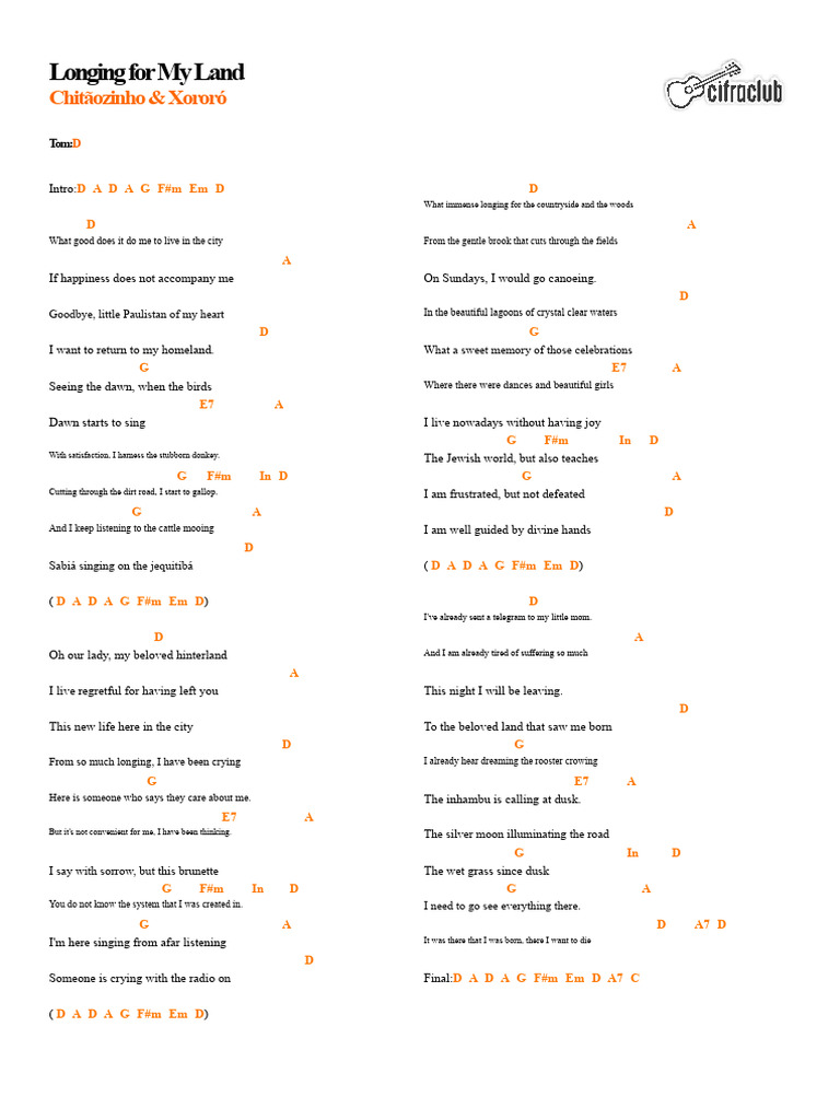 Longing for My Homeland: Lyrics Analysis | PDF