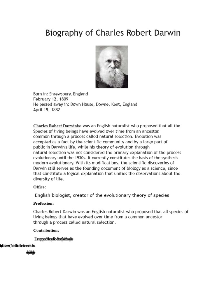 Biography of Charles Robert Darwin | PDF | Evolution | Natural Selection