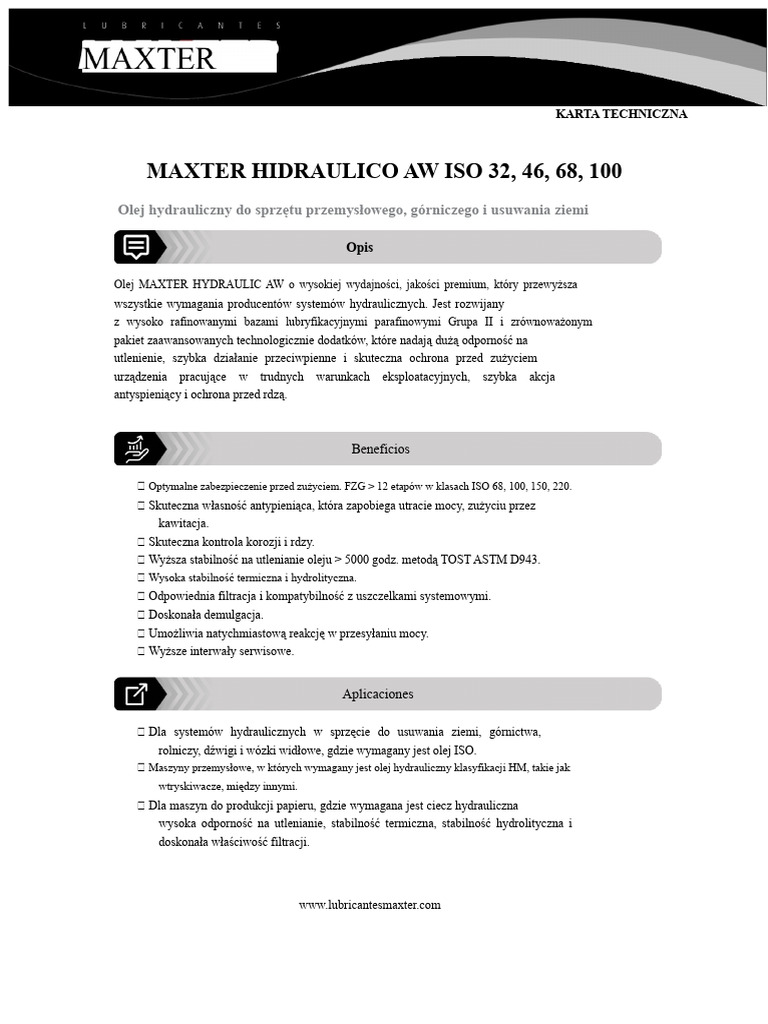 14 - Maxter Hydrauliczny Aw Iso 32, 46, 68, 100 | PDF