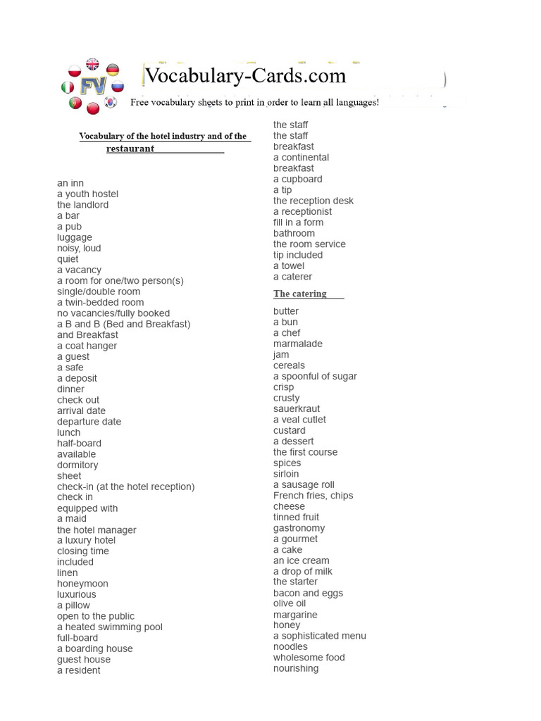 Hospitality and Restaurant Vocabulary in English | PDF | Restaurants | Meal