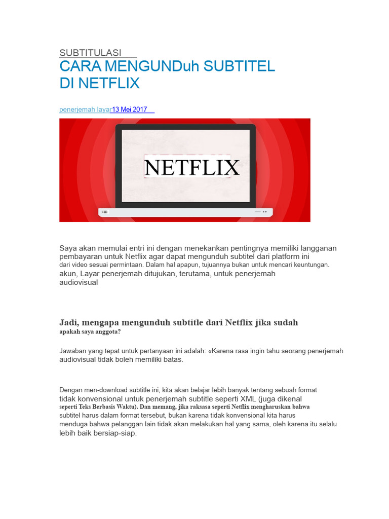 Cara Unduh Subtitle Netflix XML | PDF