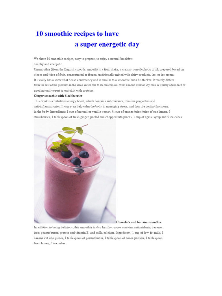 10 Smoothie Recipes | PDF | Smoothie | Milk