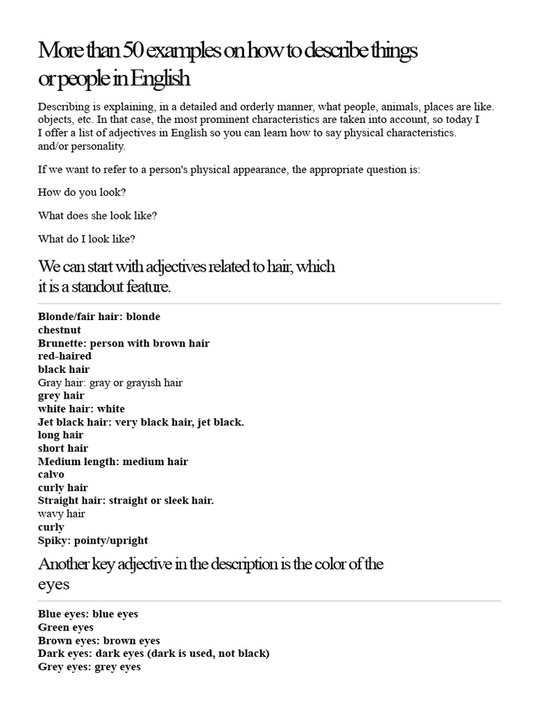 More Than 50 Examples On How To Describe Things or People in English ...