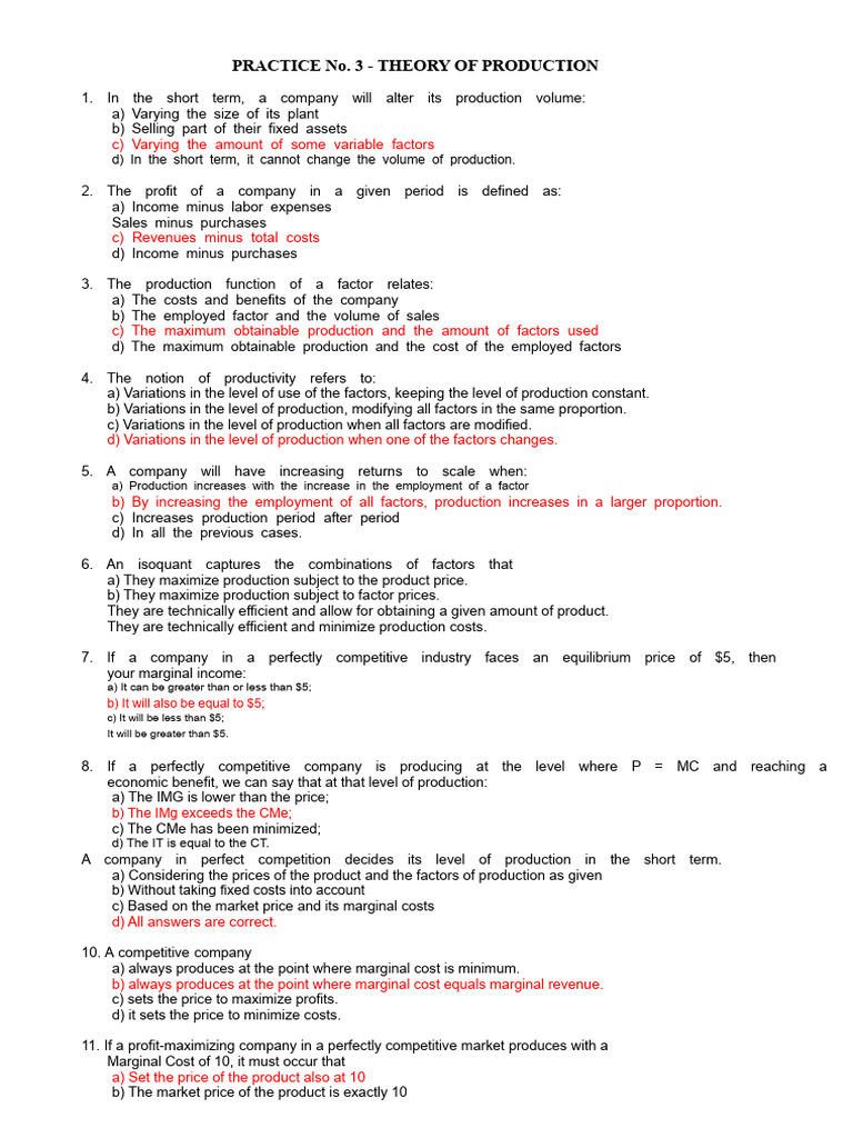 Production Theory Exercises 2021 For The Exam | PDF | Production ...