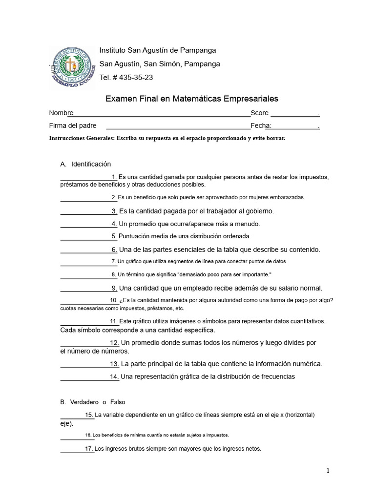 Examen Final Matemáticas Empresariales | PDF