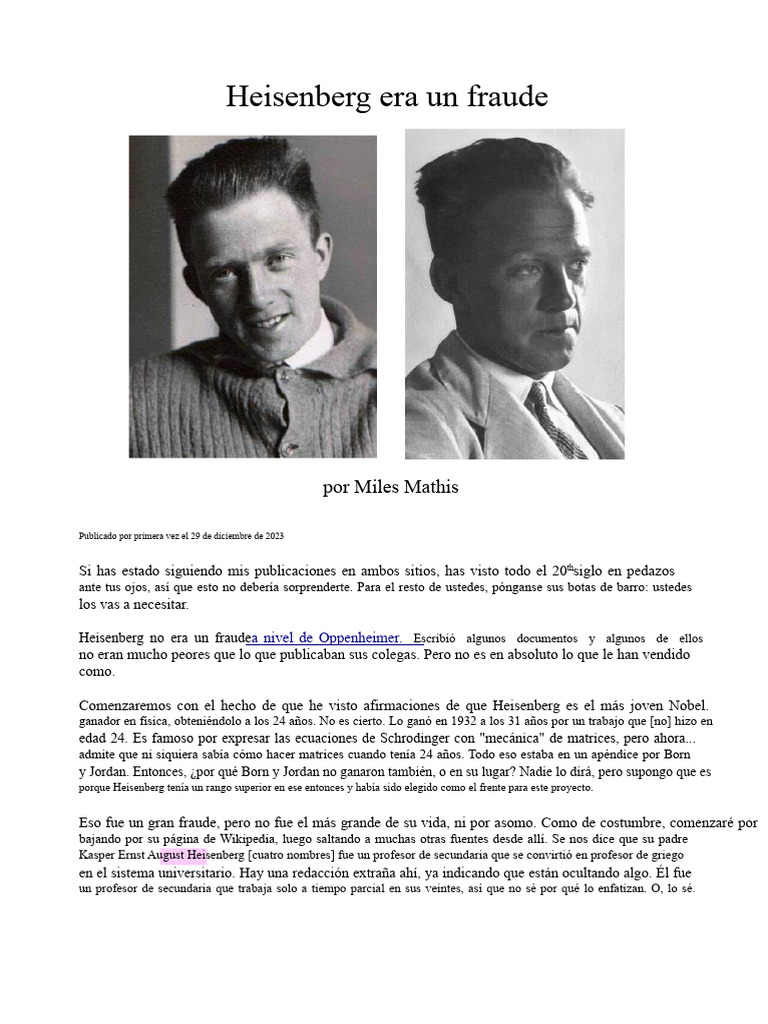 Fraude de Heisenberg Miles Mathis | PDF | Núcleo atómico | Electrón