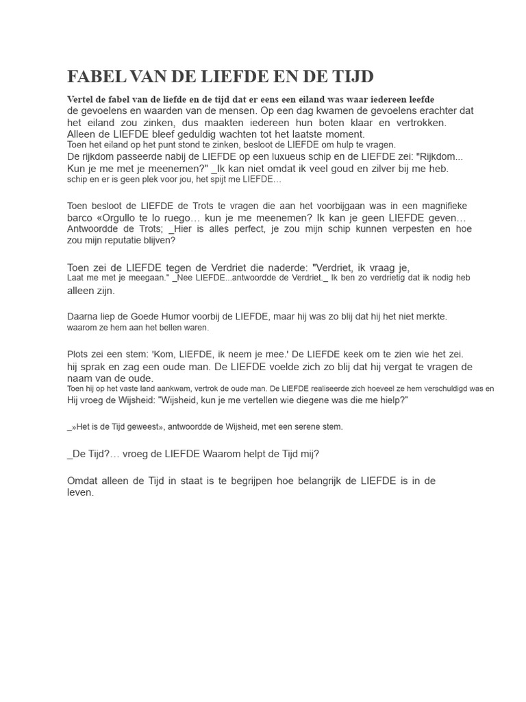 Fabel Van de Liefde en de Tijd | PDF