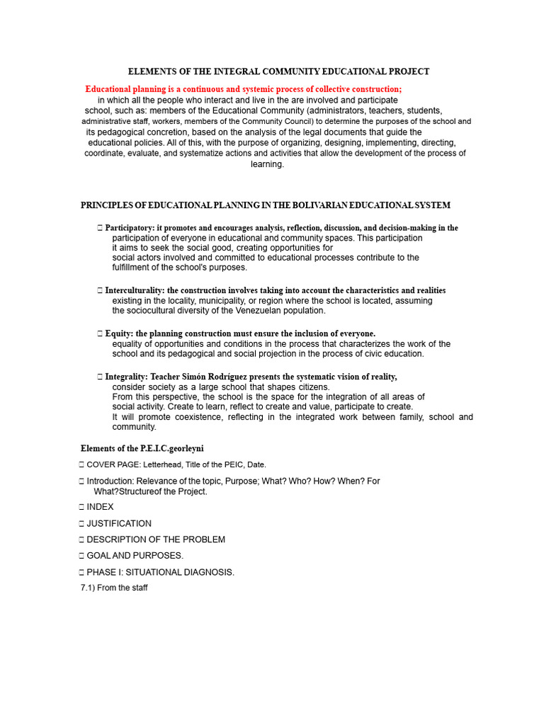 Elements of The Comprehensive Community Educational Project | PDF ...