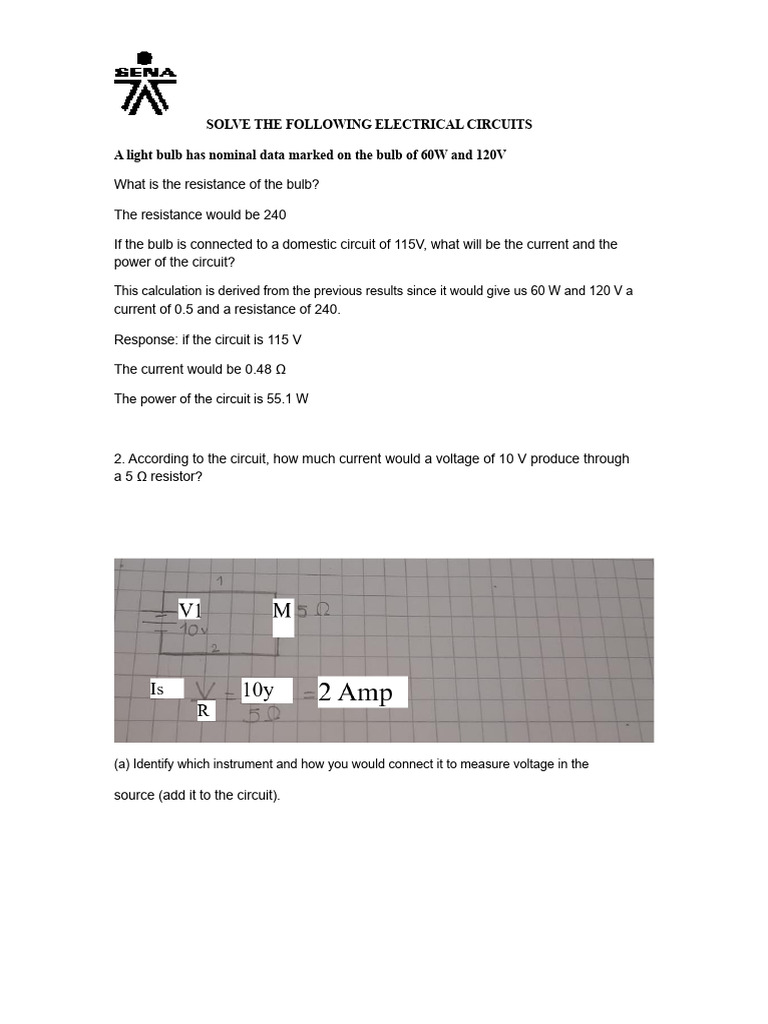EXERCISES ELECTRIC CIRCUITS SERIES PARALLEL 256019d24806ec2 | PDF ...