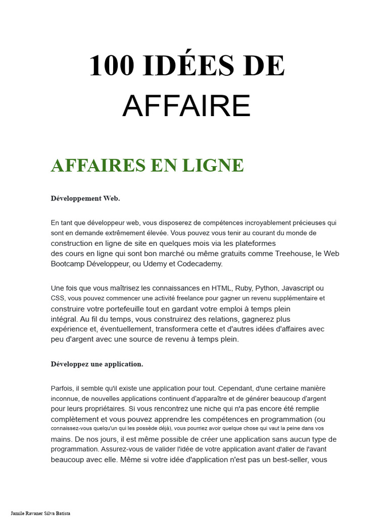 100 idées d'affaires en ligne rentables | PDF | Blog | Programmation web