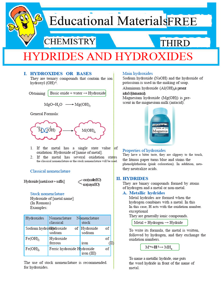 Hydrides and Hydroxides For Third Grade Secondary PDF | PDF | Hydroxide ...