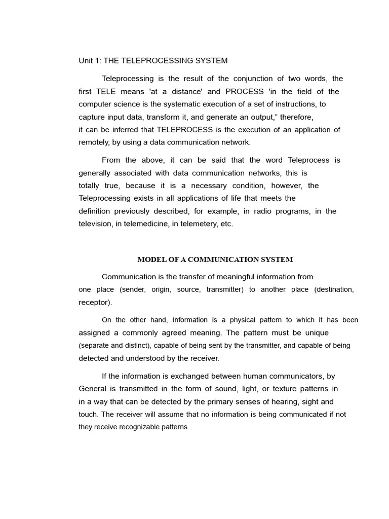 Unit 1: THE TELEPROCESSING SYSTEM | PDF | Computer Network | Network Interface Controller