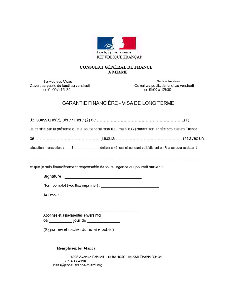 Garantie financière pour visa long terme | PDF